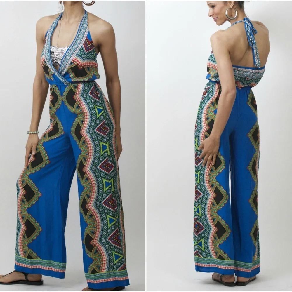 Flying Tomato | Pants & Jumpsuits | Flying Tomato Blue Patterned Vneck ...